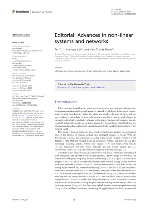 Pdf Editorial Advances In Non Linear Systems And Networks