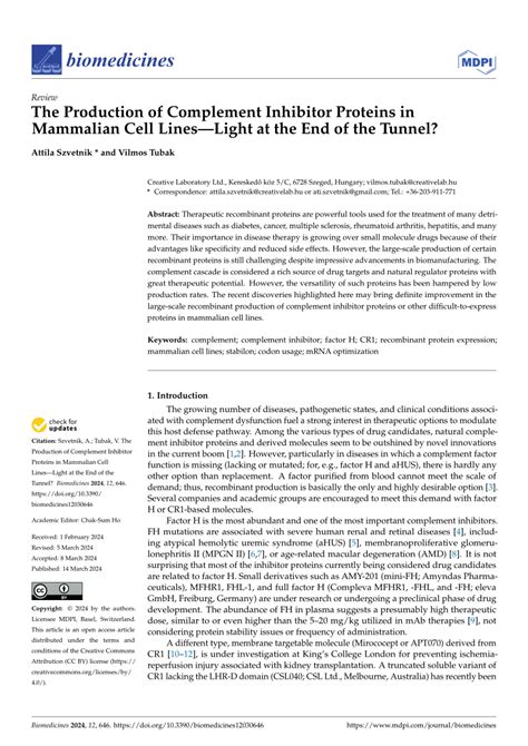 Pdf The Production Of Complement Inhibitor Proteins In Mammalian Cell