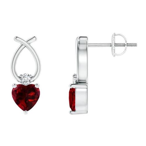 Natural Heart Shaped 050ct Garnet Earrings With Diamond In 14k Yellow