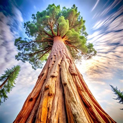 A Breathtaking Perspective Of A Towering Redwood Tree Its Immense Trunk