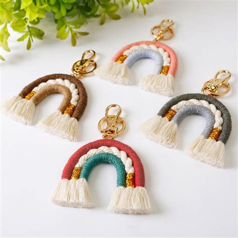 Small Boho Rope Weaving Wedding Decor Crochet Bag Accessories Key Car Colorful Macrame Tassels