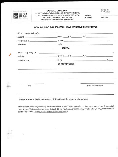 Modullo Di Delega Ulss Pdf