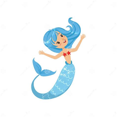 Beautiful Little Mermaid From Underwater World Cartoon Mythical Girl