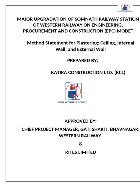 Method Of Statement For Method Statement For Plastering Ceiling Internal Wall And External