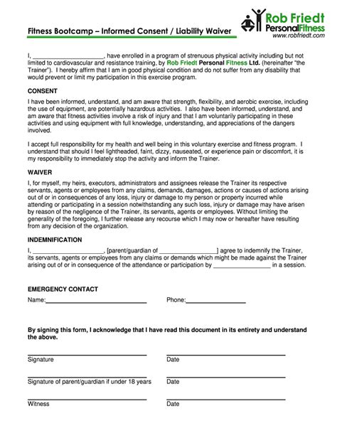 Exercise Consent Form Template