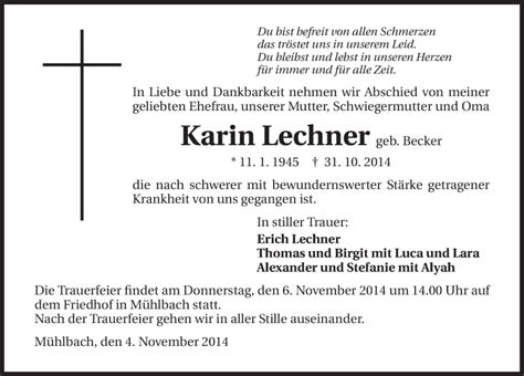 Traueranzeigen Von Karin Lechner Trauerundgedenkende