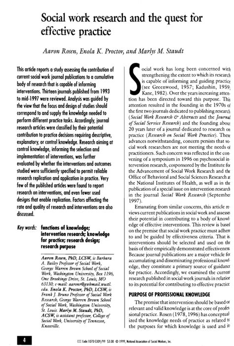 Pdf Social Work Research And The Quest For Effective Practice
