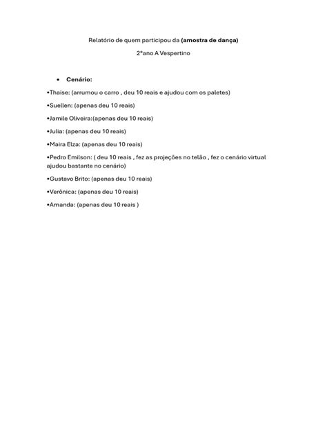 Participação E Contribuições Na Amostra De Dança 2° Ano A Pdf