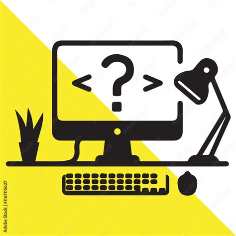 Question Mark On A Computer Screen With Coding Symbols Desk Setup With