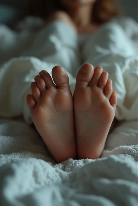 A Wide Angle Of A Womans Feet Ash She Lays In Bed Focus On Feet