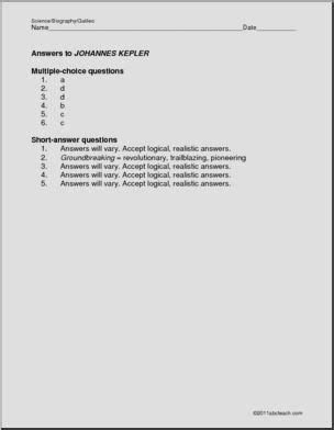 Biography Johannes Kepler Astronomer Upper Elem Middle Abcteach