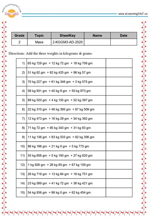Grade 2 Mass Measurements 2nd Grade Worksheets Measurement