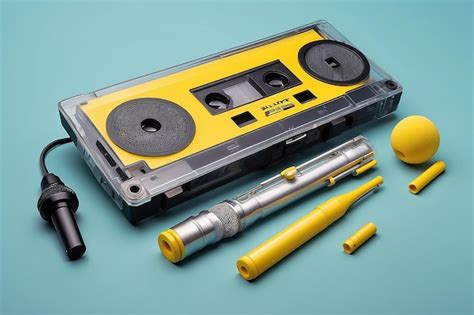 Block Flute Cassette Tape Microphone On Yellow Background Premium Ai