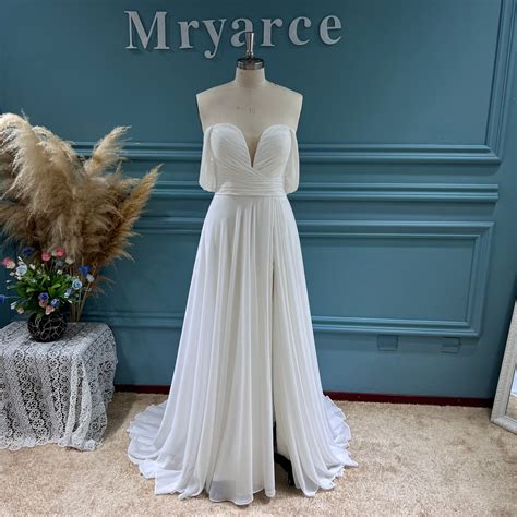 Off Shoulder Straps Sex V Neck Classic Chiffon Open Leg Beach Wedding