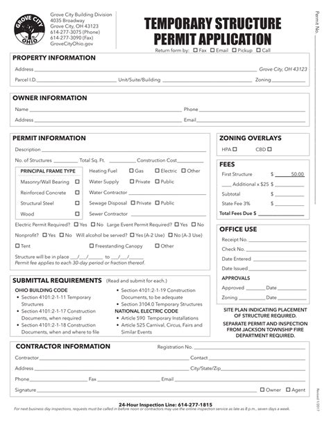 Grove City Ohio Temporary Structure Permit Application Fill Out Sign Online And Download Pdf