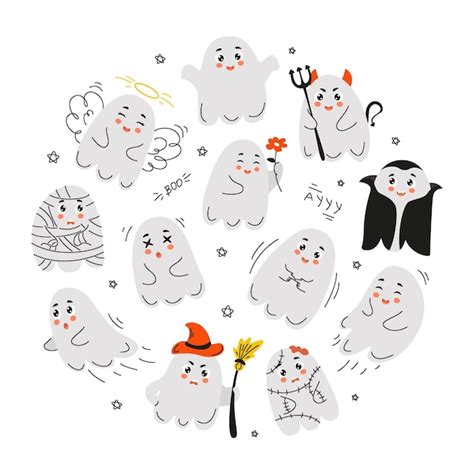 Premium Vector Set Of Cute Ghosts Doodle Halloween Ghost Cute Ghost Doodle Ghost Halloween Ghost