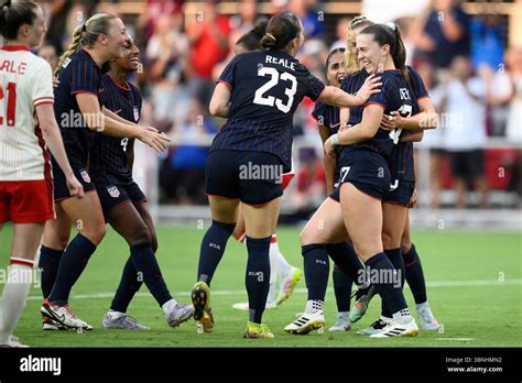 United States Forward Sam Coffey Right Celebrates Her Goal With Defender Lilly Reale 23 And
