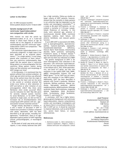 Pdf Genetic Background Of Left Ventricular Hypertrabeculation Non Compaction With Stroke