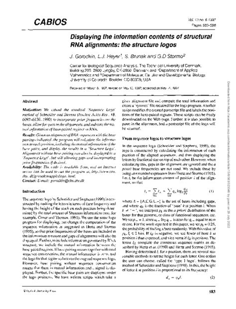 Pdf Displaying The In Formation Contents Of Structural Rna Alignments