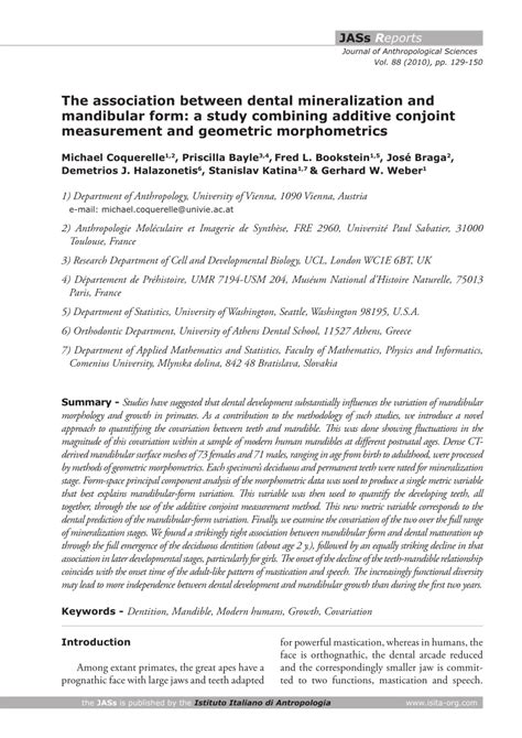 Pdf The Association Between Dental Mineralization And Mandibular Form