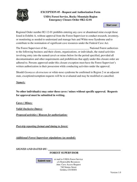 Fillable Online Fs Usda Exception 5 Request And Authorization Form Fax Email Print Pdffiller