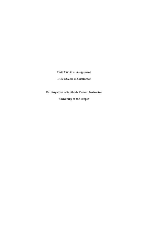 Bus 2202 01 Unit 7 Written Assignment Unit 7 Written Assignment Bus 2202 01 E Commerce Dr