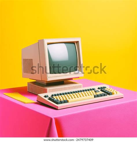 colorful image vintage computer monitor keyboard ai generated image