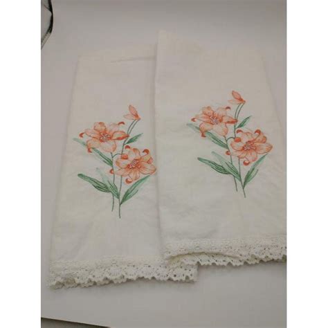 Vintage Embroidered Floral Linen Tea Towels With Lace Trim Etsy