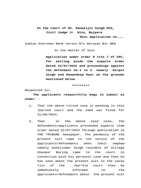 9 Rule 7 Cpc Exparte Setaside Nirpal Pdf