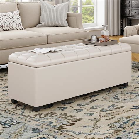Large 38 Inches Long White Ottoman Bench With Storage