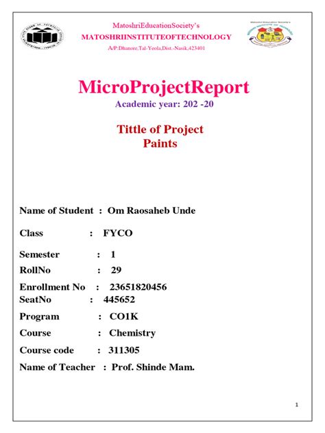 Micro Project Pages Format Om Unde 1 1 8 Organized Pdf