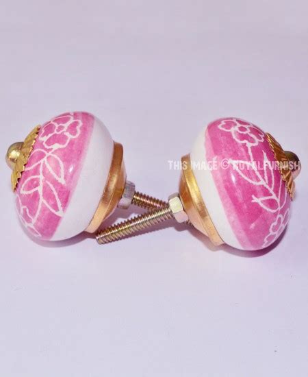 Pink And White Floral Ceramic Knobs Set Of 2