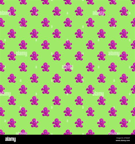 Seamless Pattern Of Pop Art Style Purple Gingerbread Man Cookies On