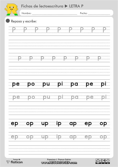 Fichas De Lectoescritura Letra P Letra Ligada E Imprenta