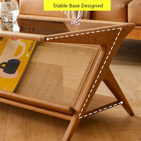 Solid Wood Rectangular Coffee Table With Tawny Tempered Glass Top And Sps Furntiure