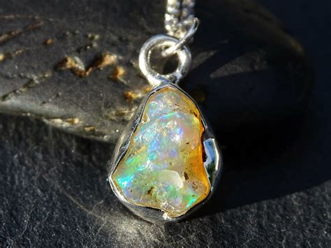 Raw Opal Pendant Small Opal Pendant Silver Opal Necklace Etsy