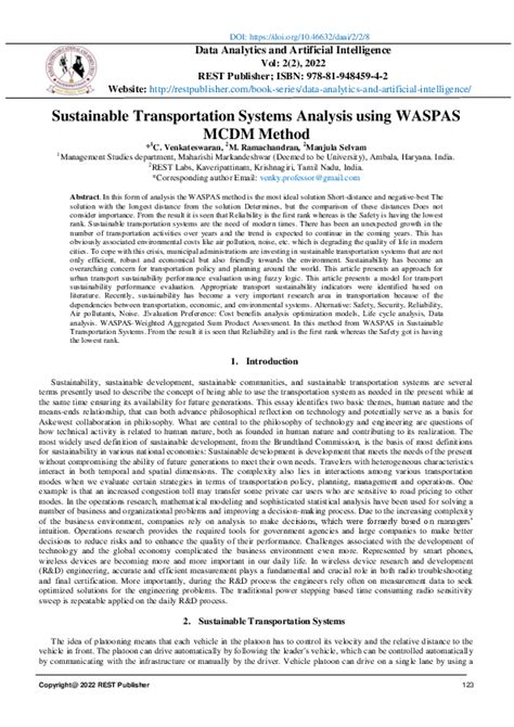 Pdf Sustainable Transportation Systems Analysis Using Waspas Mcdm Method
