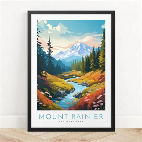 Mount Rainier National Park Travel Poster Wall Art Print Mount Rainier