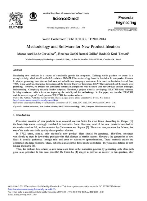 Pdf Methodology And Software For New Product Ideation
