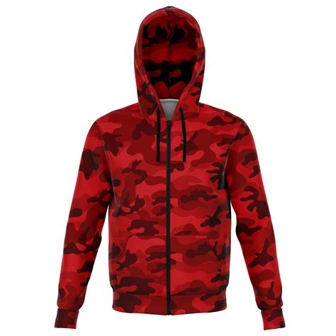 Unisex All Red Camouflage Athletic Zip Up Hoodie Iron Discipline