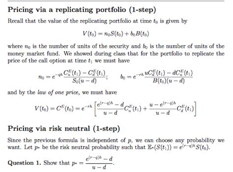 Pricing Via A Replicating Portfolio 1 Step Recall