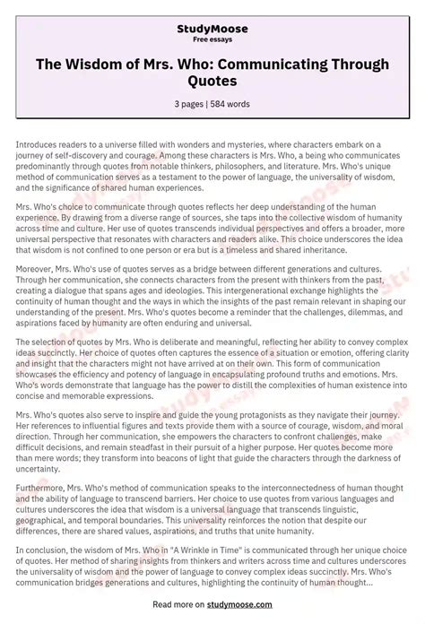 The Wisdom Of Mrs Who Communicating Through Quotes Free Essay Example
