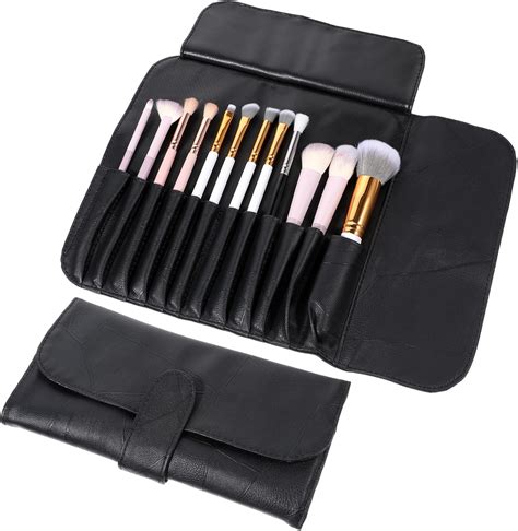 Black Makeup Brush Bag Pu Leather Makeup Brush Holder Travel Portable