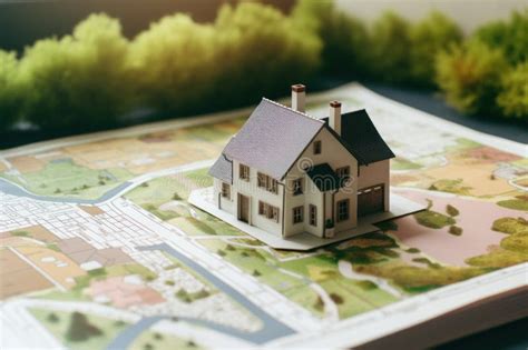 Photo Of Small House Model On Map Brochure Paper Stock Illustration Illustration Of
