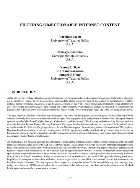 Pdf Filtering Objectionable Internet Content