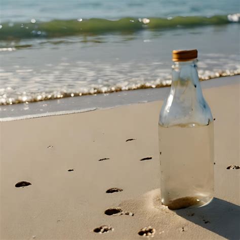 Premium Photo A Bottle Of Sea Shells On A Beach With The Ocean In The Background