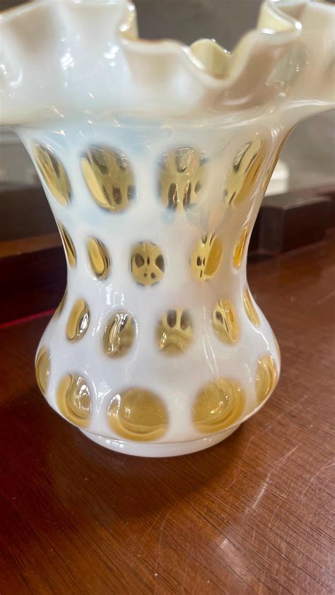 Fenton Glass Honeysuckle Coin Dot Optic Ruffle Top Vase Etsy