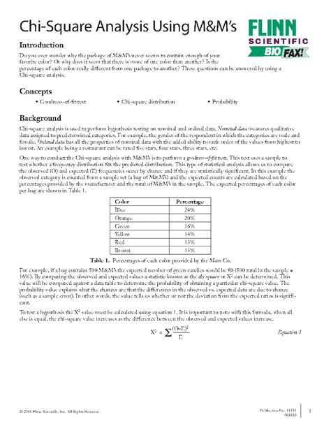 Chi Square Analysis Using Mandms Flinn Scientific