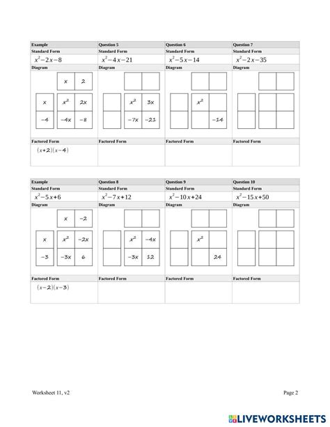 Algebra Grids 1 Live Worksheets