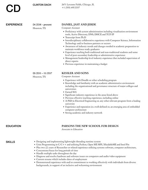 Computer Assistant Resume Samples Velvet Jobs